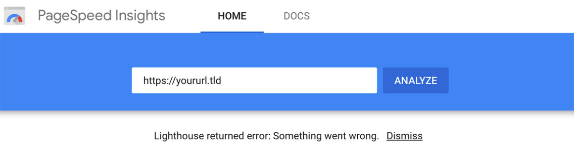 Fix PageSpeed Insights "Lighthouse returned error: Something went wrong
