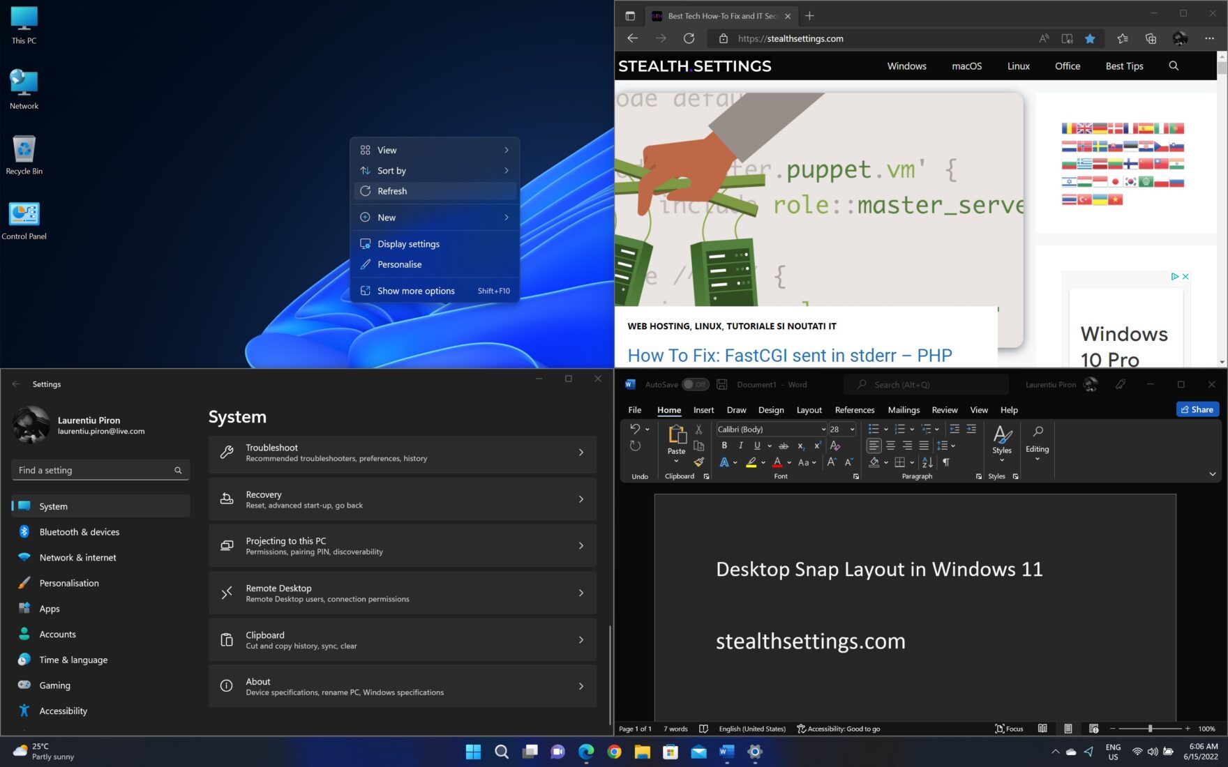 Snap Layouts in Windows 11 si Snap Groups - 2022 How To - Stealth Settings