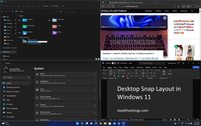 Snap Layouts in Windows 11 si Snap Groups - 2022 How To - Stealth Settings